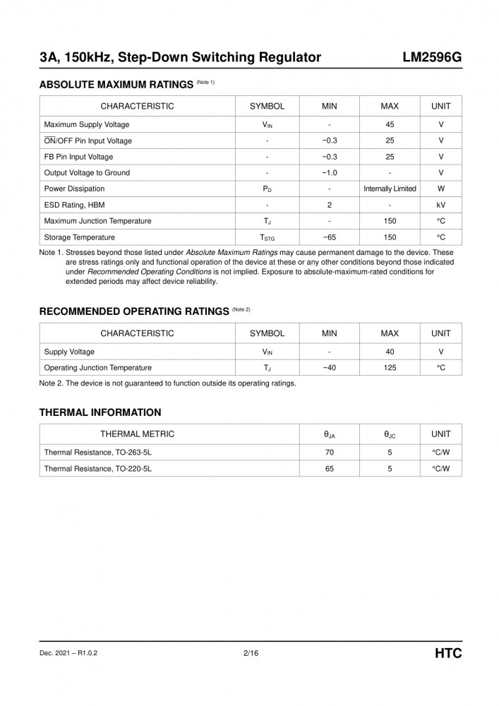 LM2596G datasheet page 2