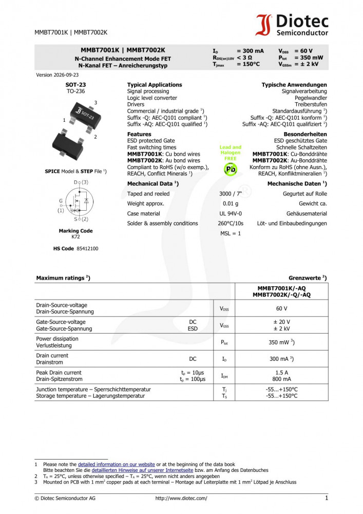 MMBT7002K-Q product document page 1