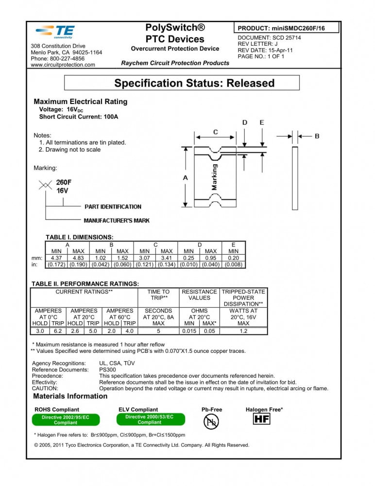 MINISMDC260F/16-2 technical document page