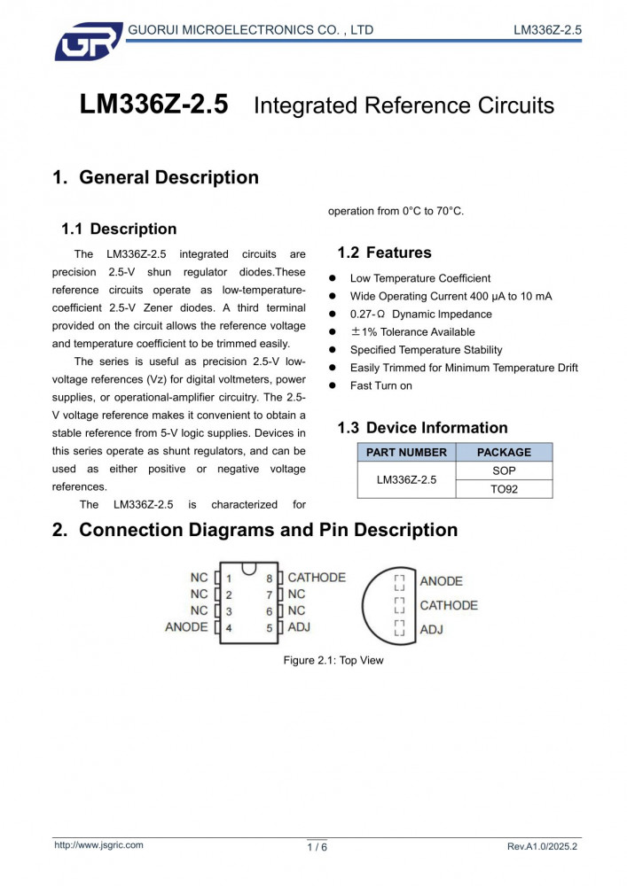 LM336Z-2.5 datasheet page 1