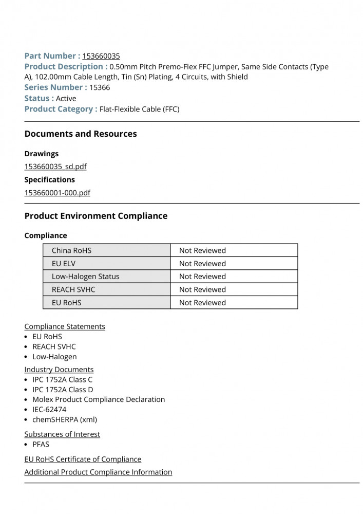 MOLEX 153660035 technical document image, page 1
