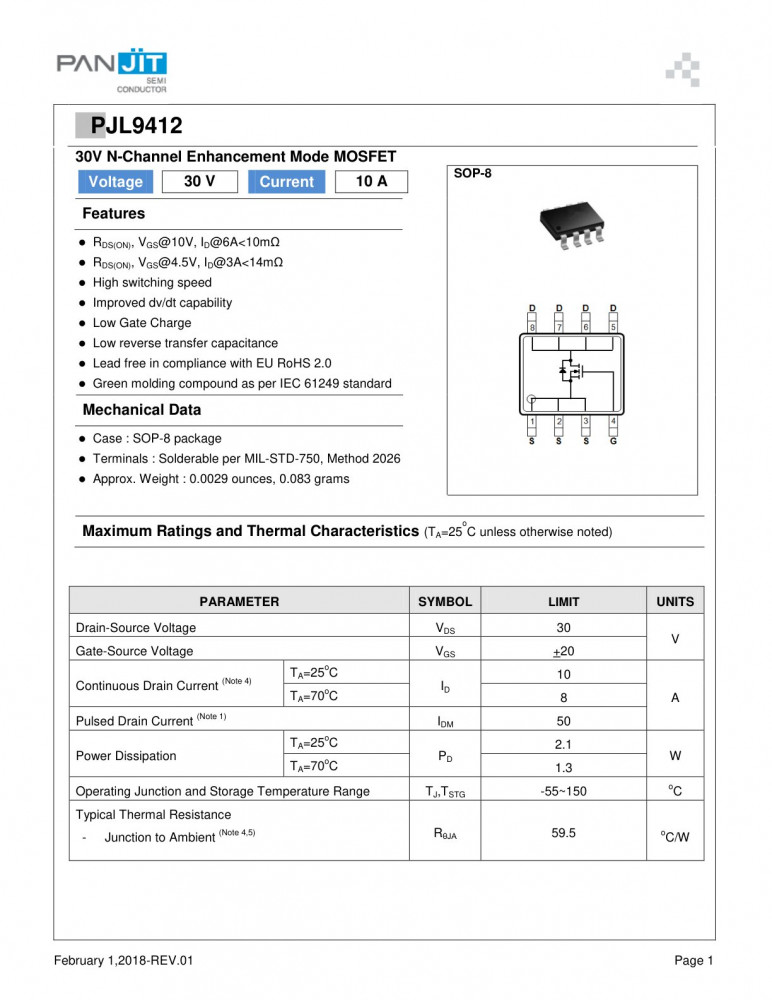 PJL9412 datasheet page 1