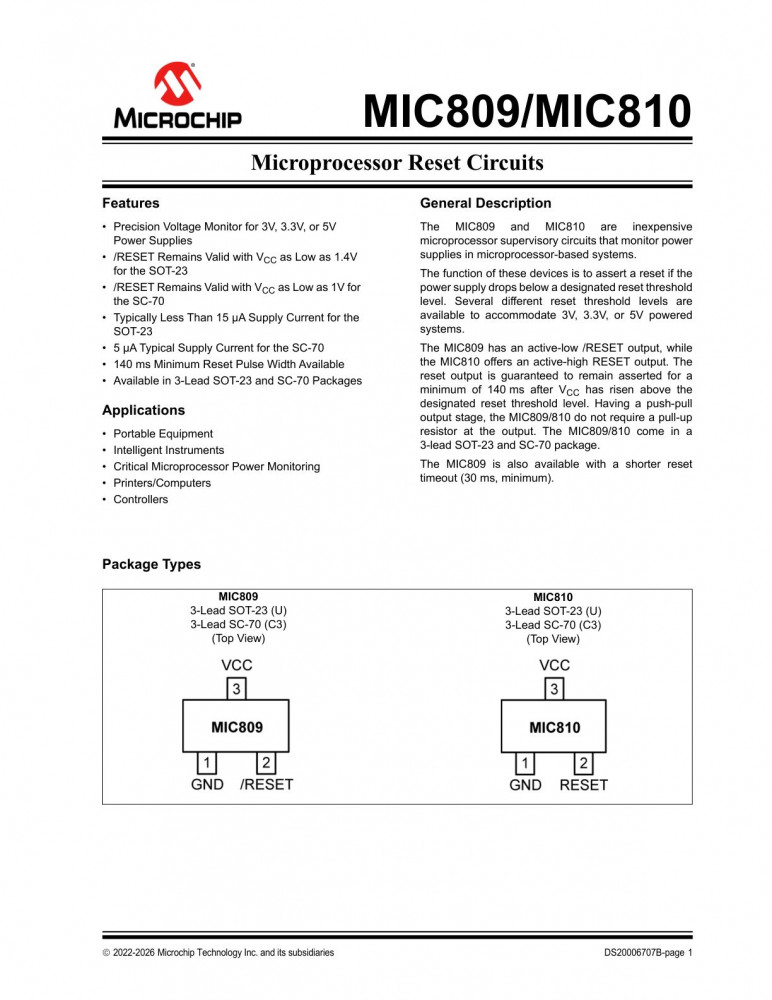 MIC809 datasheet page 1
