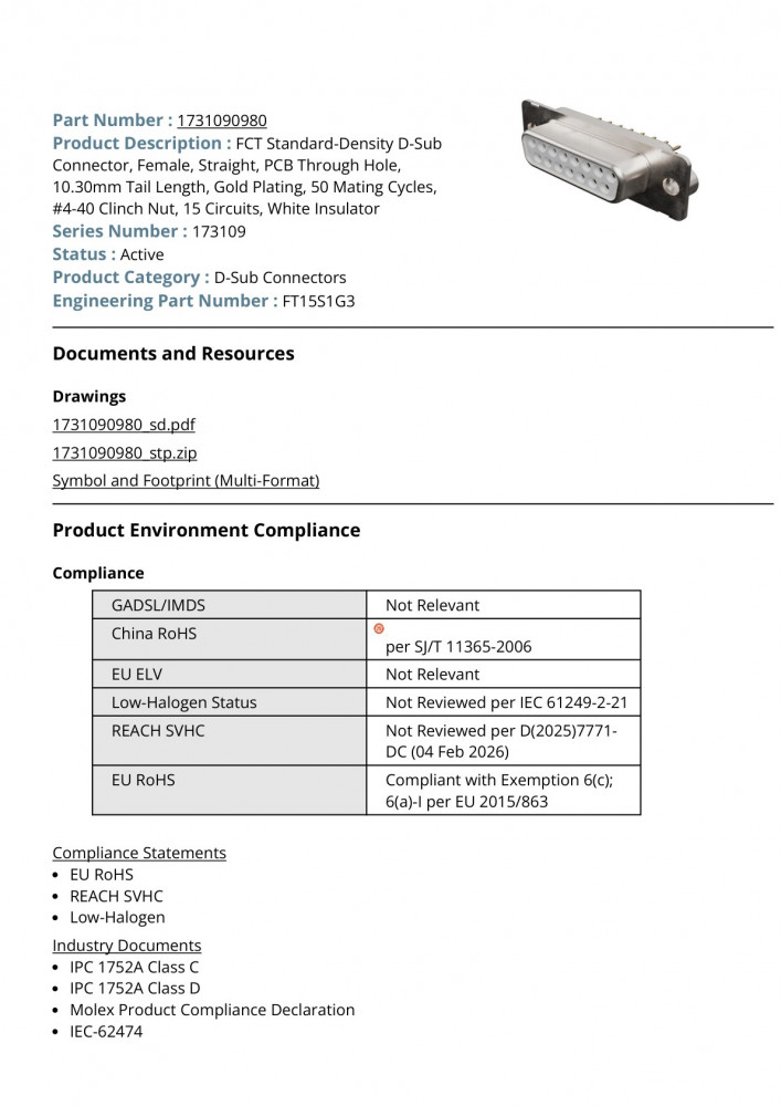 MOLEX 1731090980 technical drawing preview, page 1
