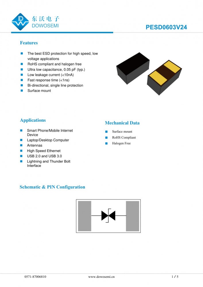 PESD0603V24 datasheet page 1