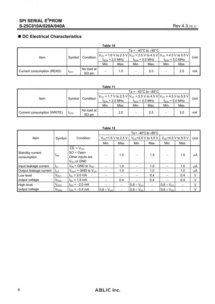 ABLIC S-25C010A datasheet page 6