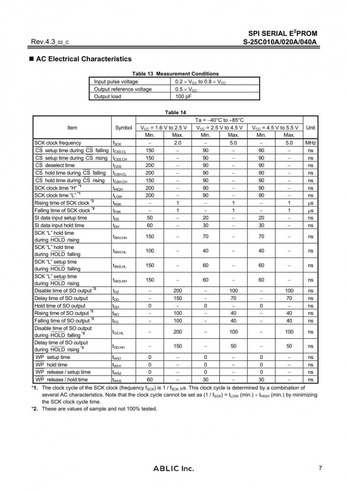 ABLIC S-25C010A datasheet page 7