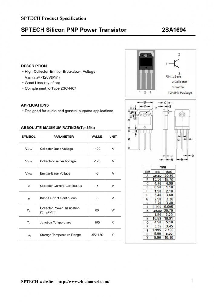 2SA1694 technical document page 1