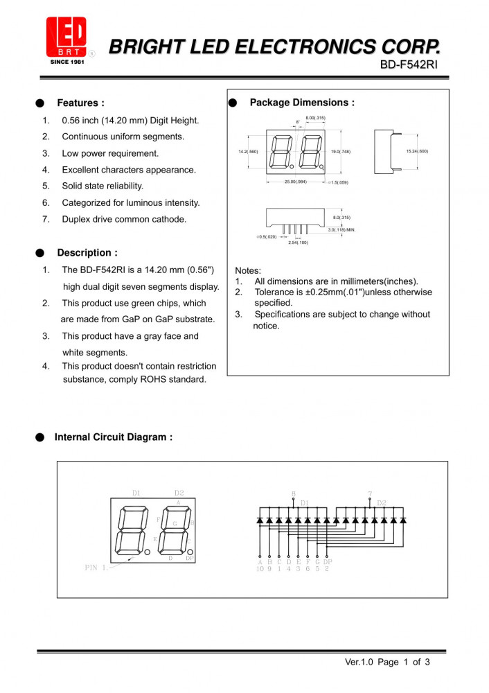 BD-F542RI technical document page 1
