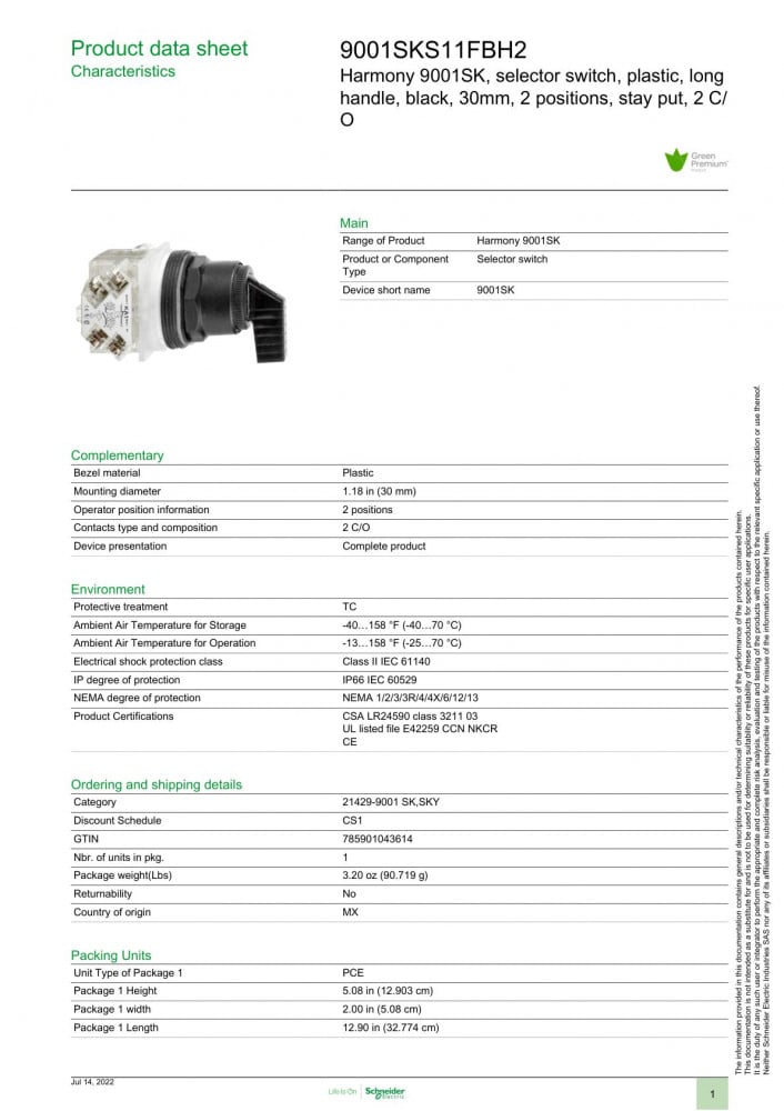 9001SKS11FBH2 technical document page 1