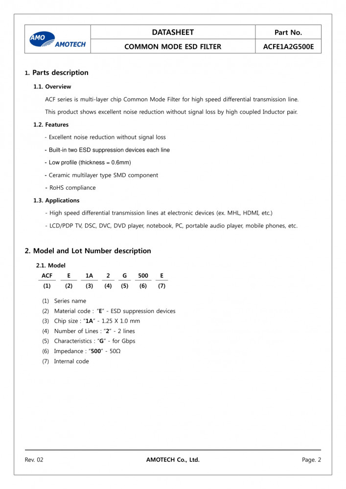 ACFE1A2G500E datasheet page 2