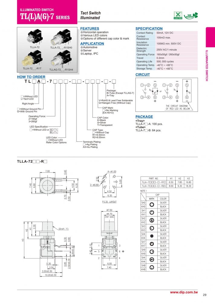 Diptronics TLLA-7 series technical document page 1