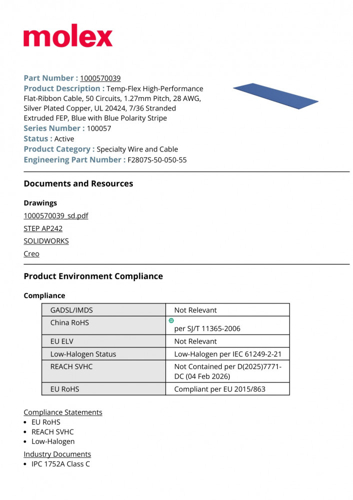 MOLEX cable documentation page 1