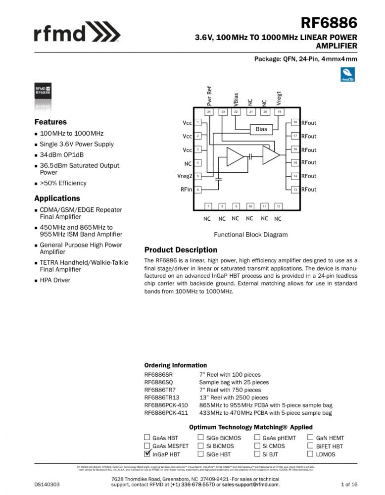 RF6886 datasheet page 1