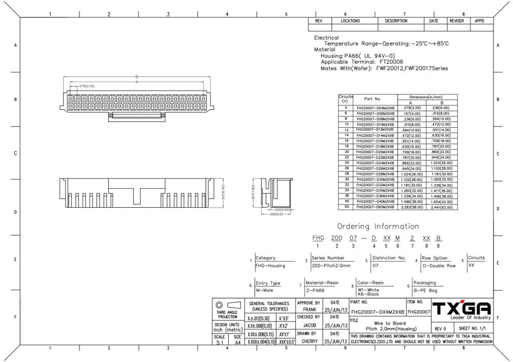 TXGA FHG20007 connector drawing preview