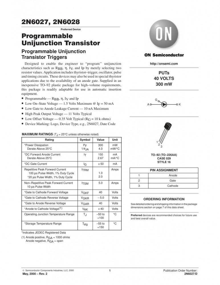 2N6027 datasheet page 1