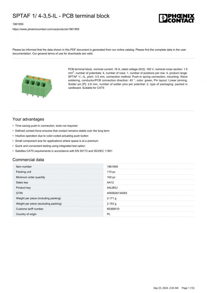 Phoenix Contact 1861959 technical document page 1