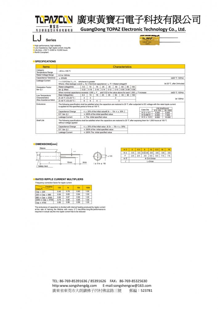 TOPAZ LJ Series specification page 2