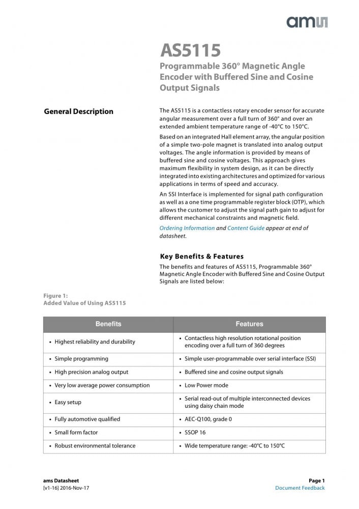 AS5115 datasheet page 1