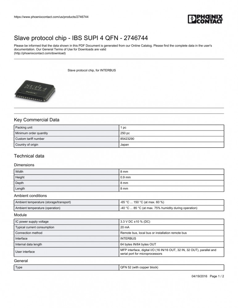 Phoenix Contact 2746744 technical document page 1