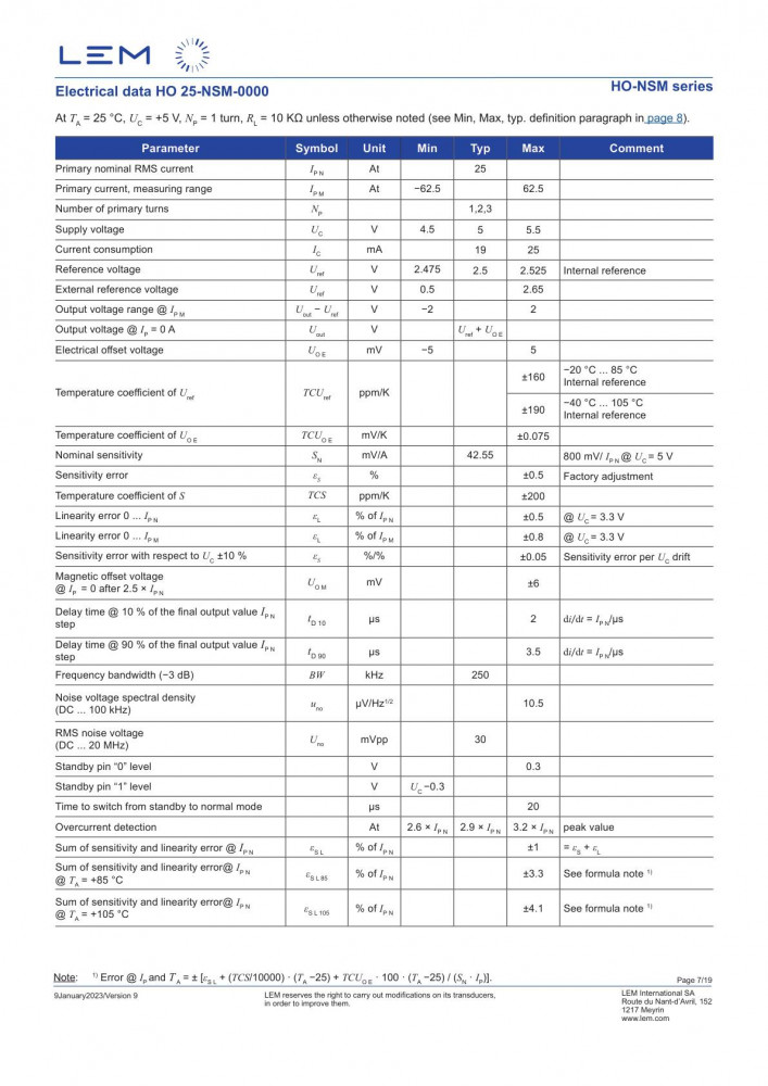 LEM HO-NSM datasheet page 7