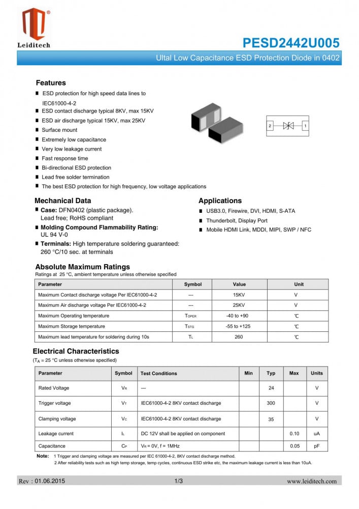 PESD2442U005 datasheet page 1