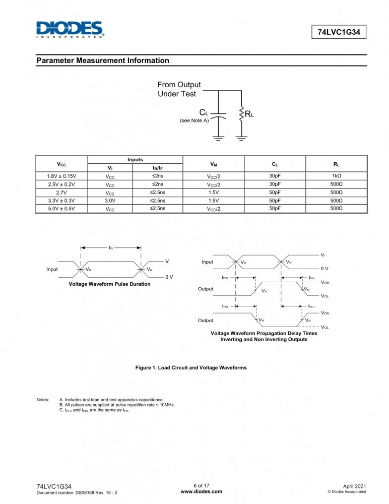 74LVC1G34W5-7 datasheet page 6