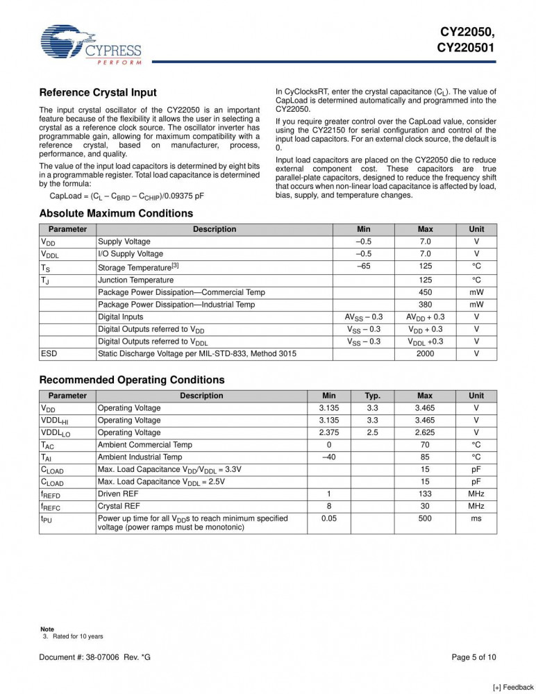 CY22050 datasheet page 5
