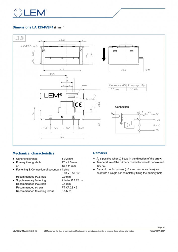 LA 125-P/SP4 datasheet page 3