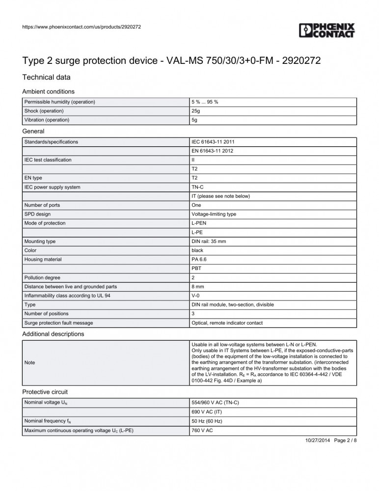 Phoenix Contact 2920272 technical document page 2