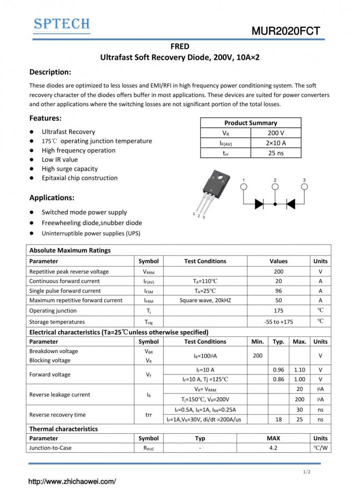 MUR2020FCT datasheet page 1