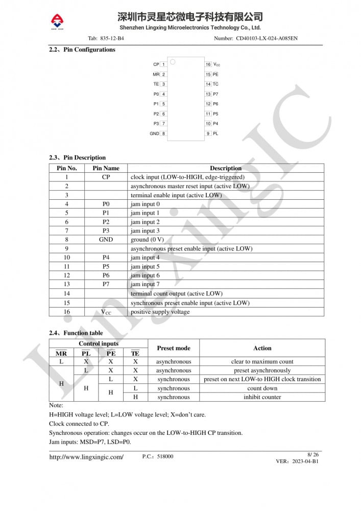 CD40103BE(LX) datasheet page 8