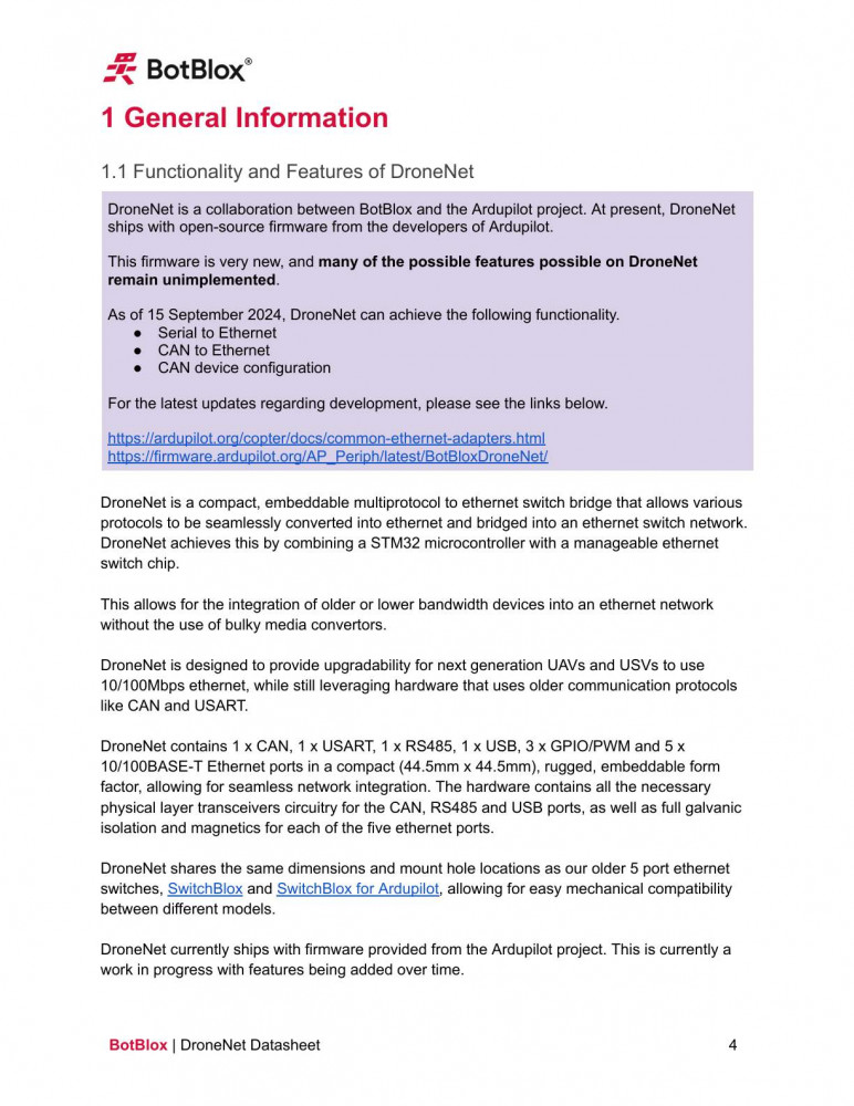 DroneNet datasheet page 4