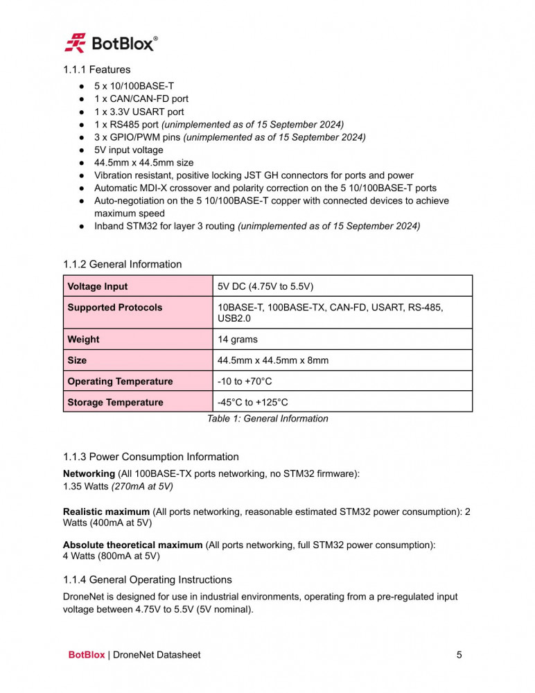 DroneNet datasheet page 5