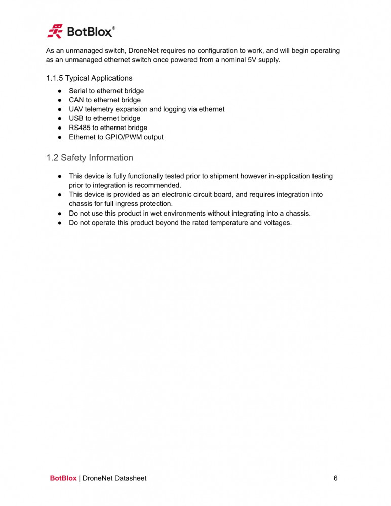 DroneNet datasheet page 6