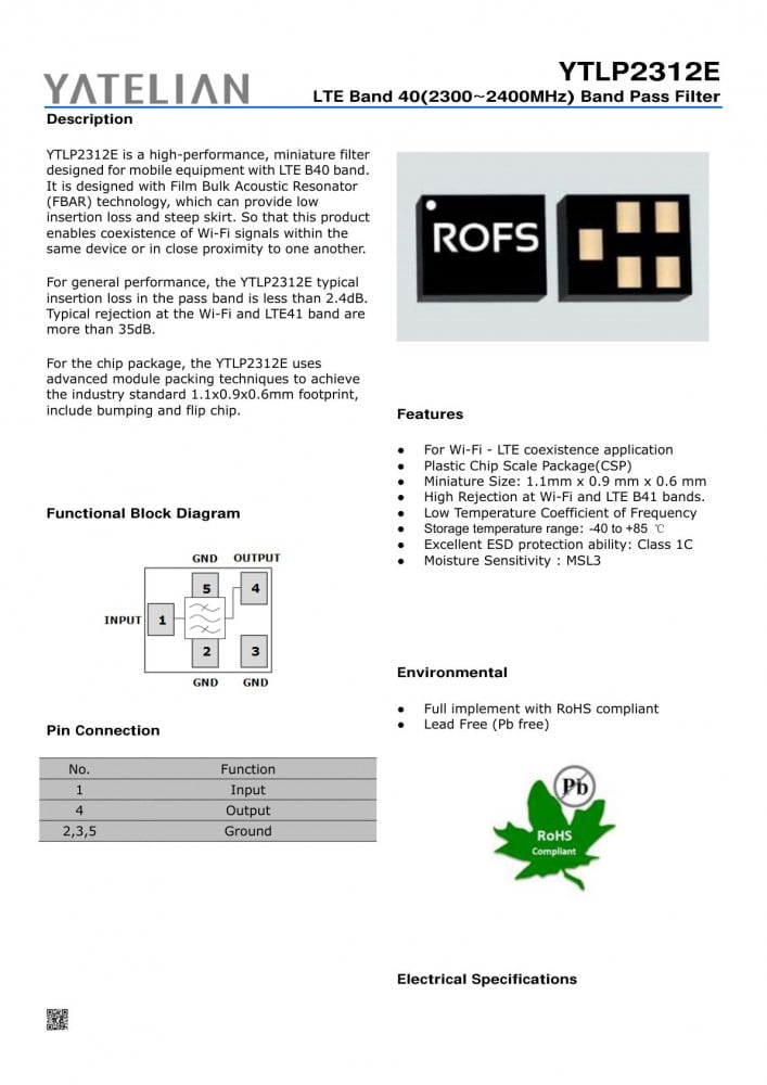 YTLP2312E datasheet page 1