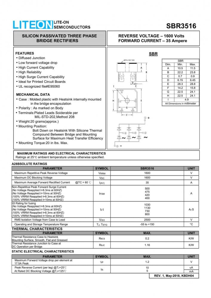 SBR3516 datasheet page 1