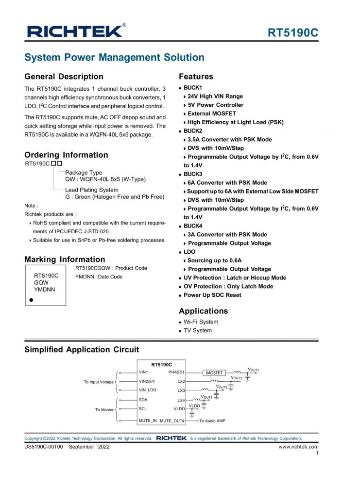 RT5190C datasheet page 1