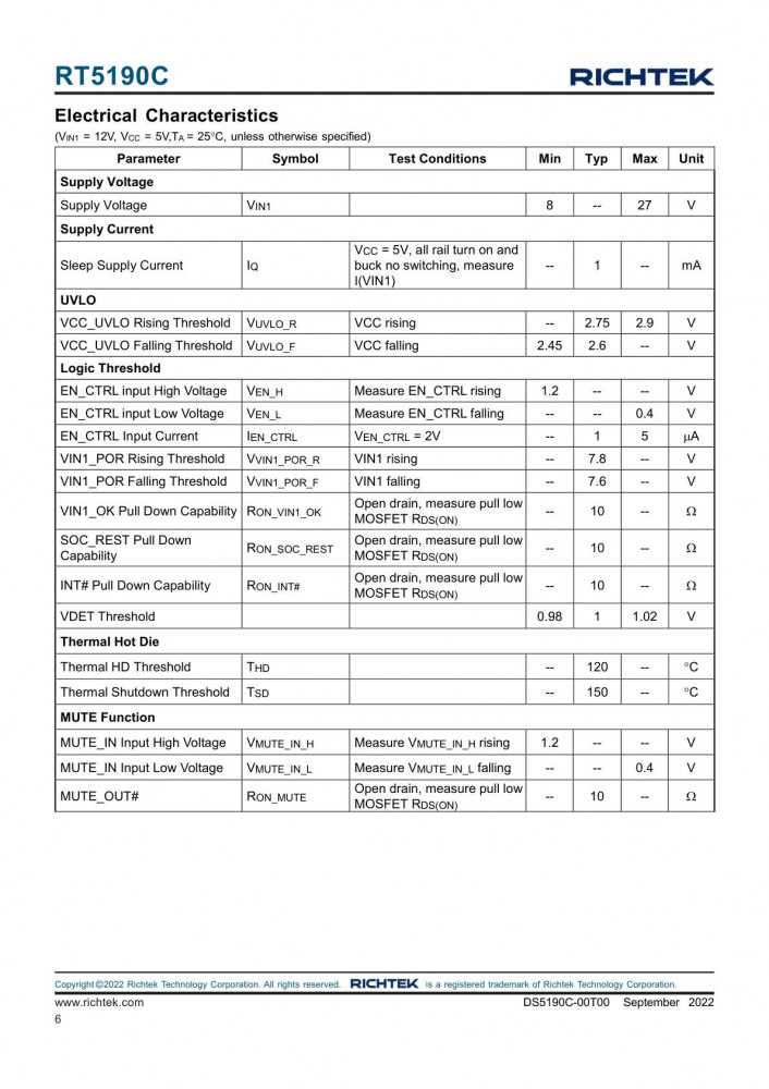 RT5190C datasheet page 6
