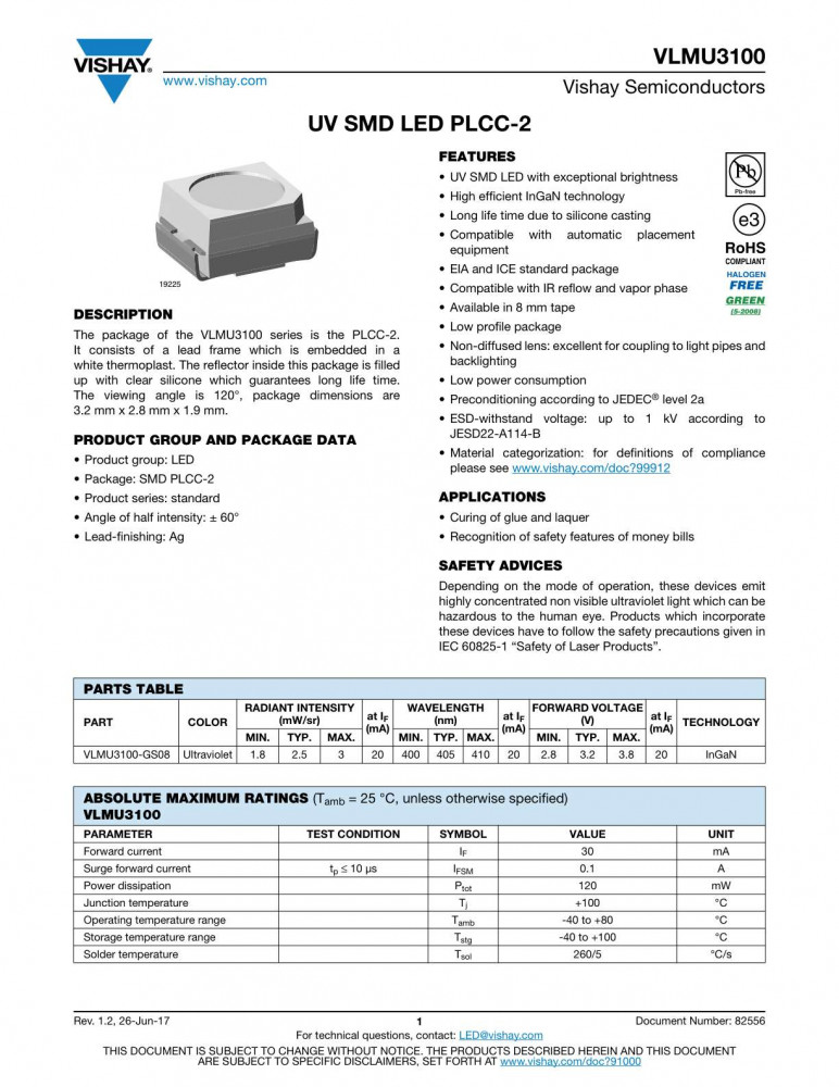 VLMU3100-GS08 datasheet page 1