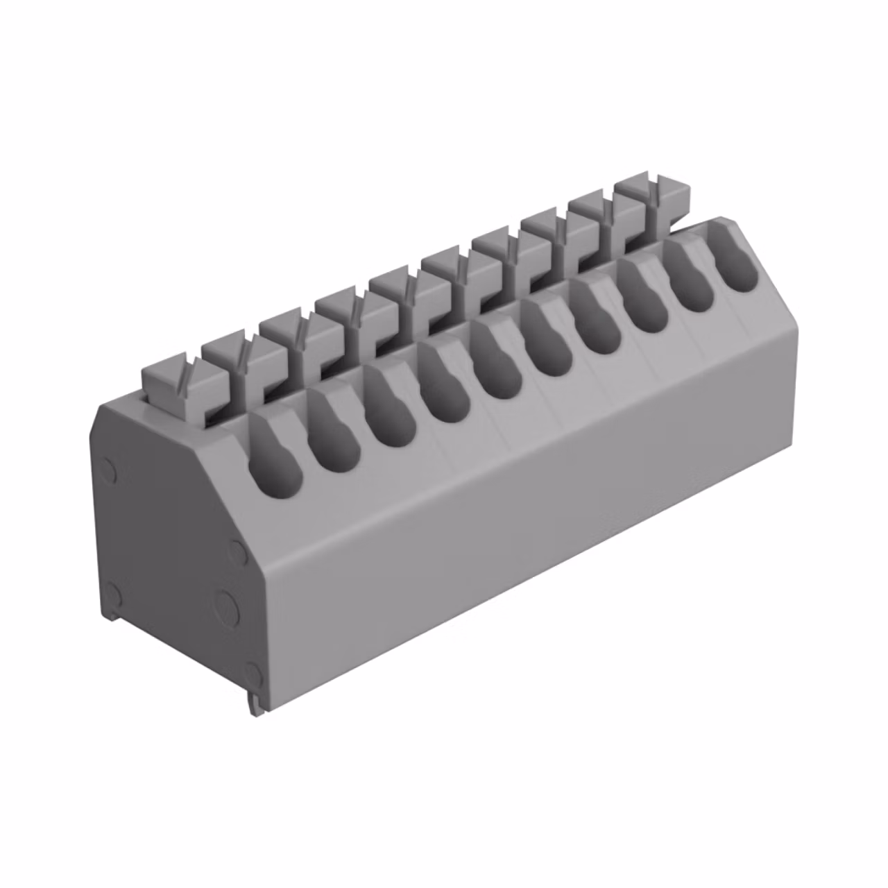 3.50mm Pitch, Eurostyle Fixed-Mount Push-Button Terminal Block, 45° Modular, 5A, 20-16 AWG, Light Gray, 10 Circuits for sale