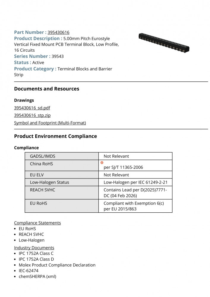MOLEX product document image, page 1