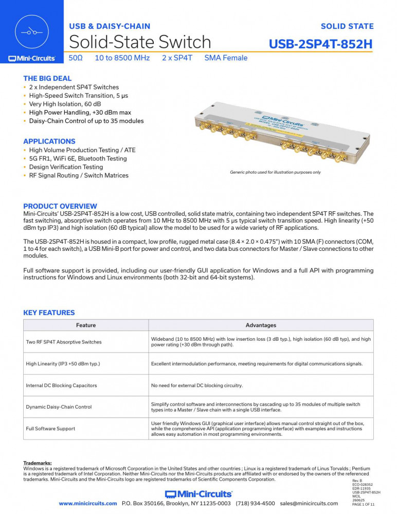 USB-2SP4T-852H technical document page 1