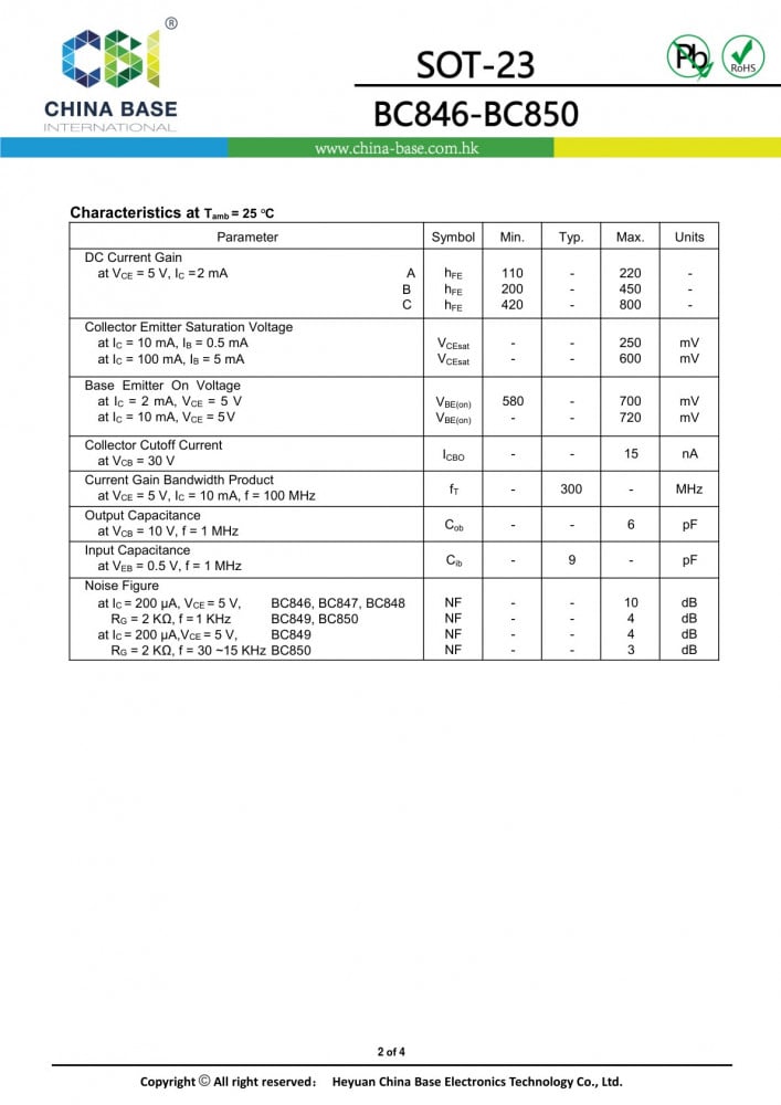 CBI BC850C datasheet page 2