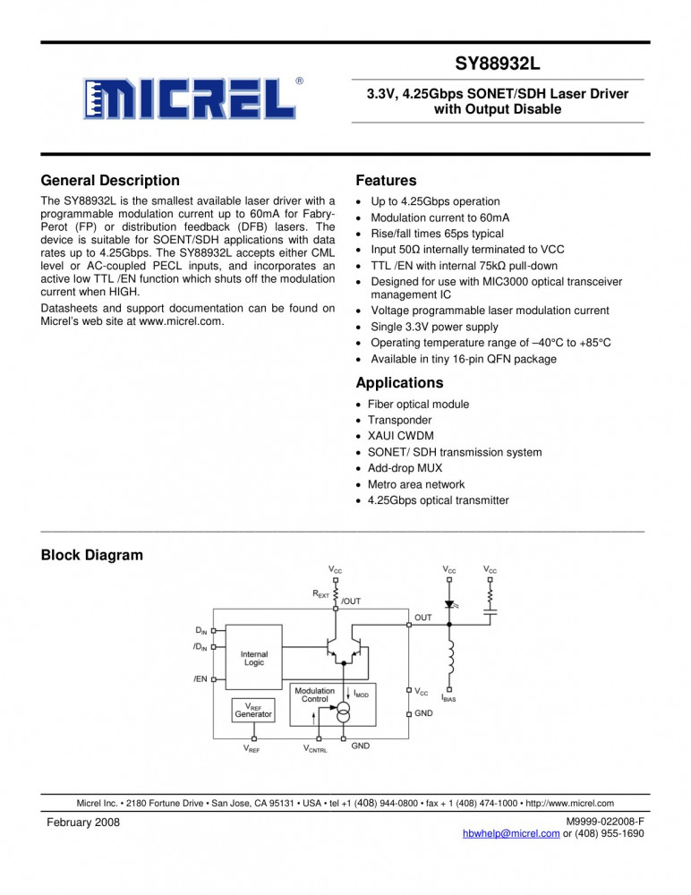 SY88932LMI datasheet page 1