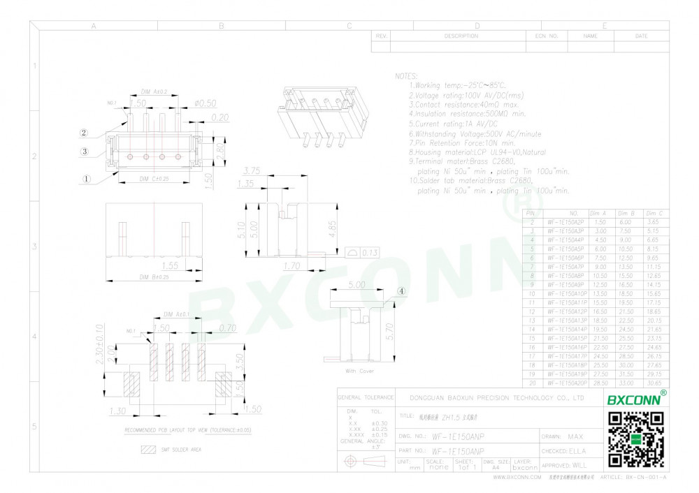 WF-1E150AxP product drawing page 1