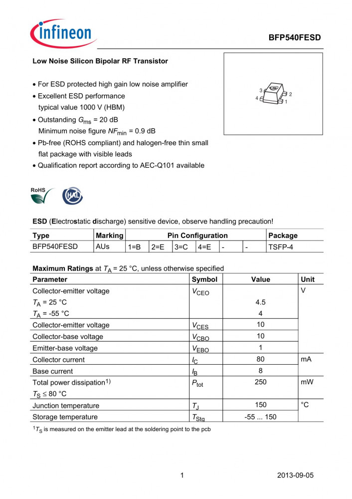 BFP540FESD datasheet page 1