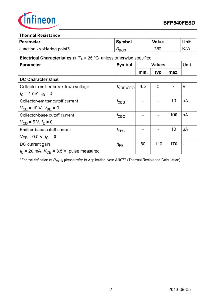 BFP540FESD datasheet page 2