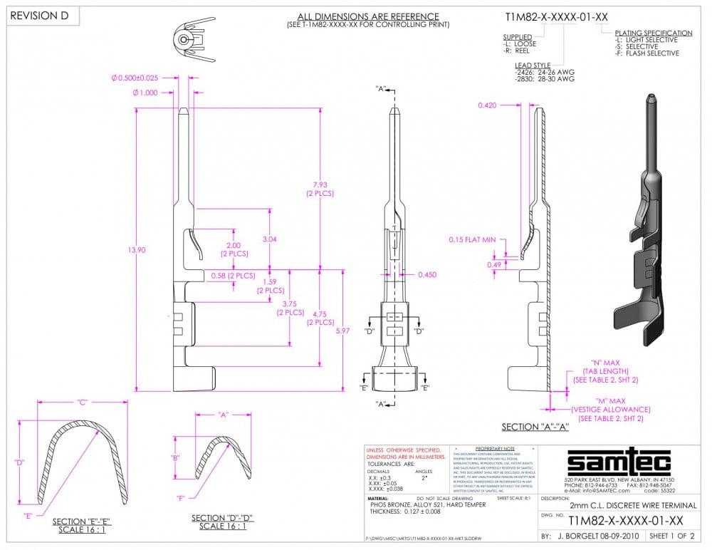 Samtec T1M82 product drawing page 1