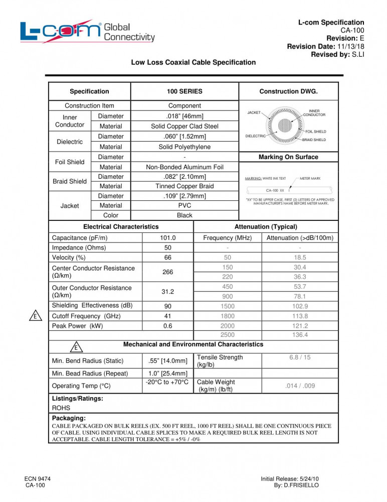 CA-100-FOOT technical specification document